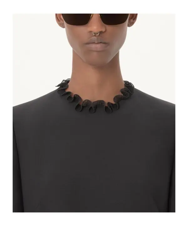 Valentino Garavani Short Sleeve Ruffled Crewneck Mini Dress