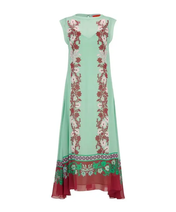 La DoubleJ Floral Silk Midi Dress - Green