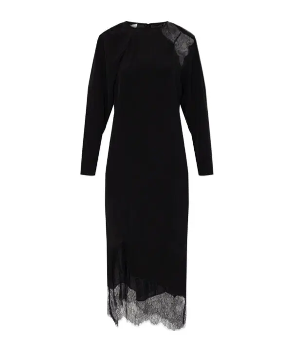 IRO PARIS Long-sleeved Asymmetrical Lace-trimmed Dress