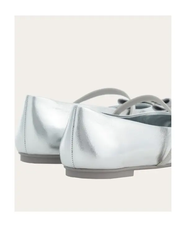 FERRAGAMO Silver Metallic Slip-on Flats With Logo Detail