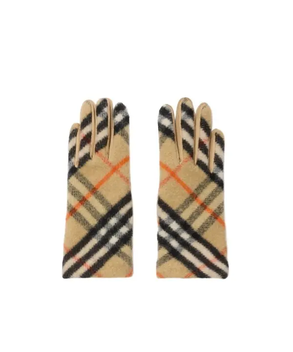 Burberry Checkered Panelled Gloves - Sand
