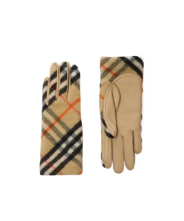 Burberry Checkered Panelled Gloves - Sand