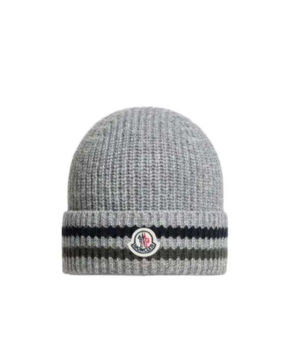 Moncler Striped Wool Beanie - Gray