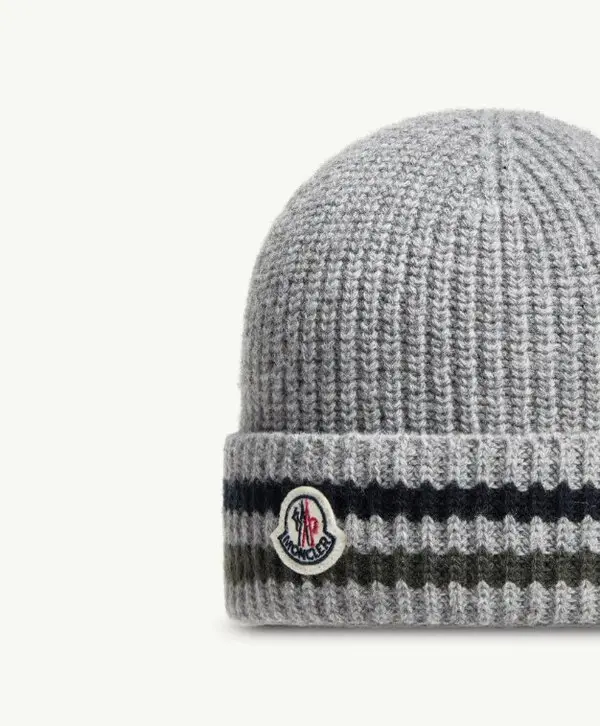 Moncler Striped Wool Beanie - Gray