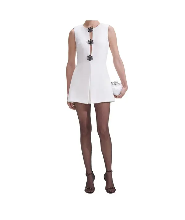 SELF-PORTRAIT Floral Embellished Crepe Playsuit - White
