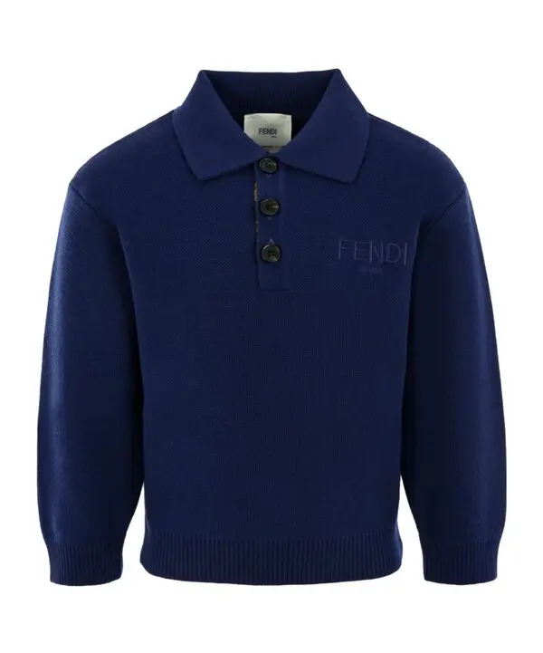 Fendi Embroidered Logo Wool Polo Shirt - Blue