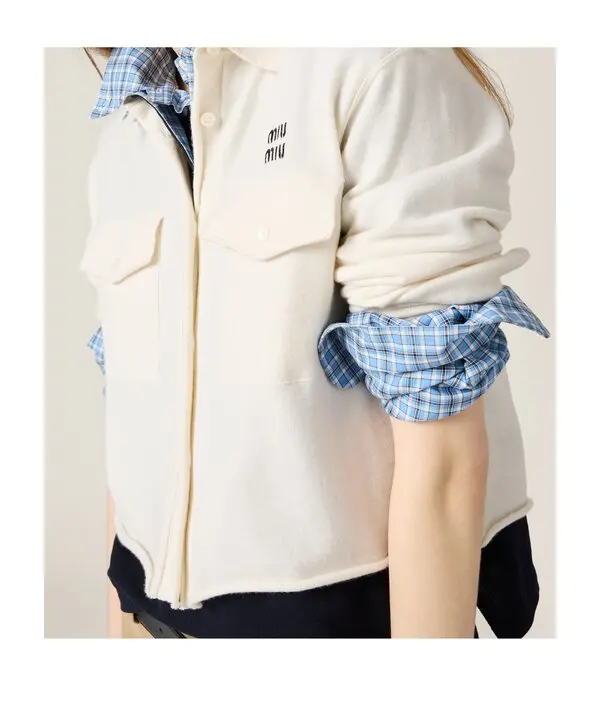 Miu Miu Cropped Knitted Cardigan With Embroidered Logo