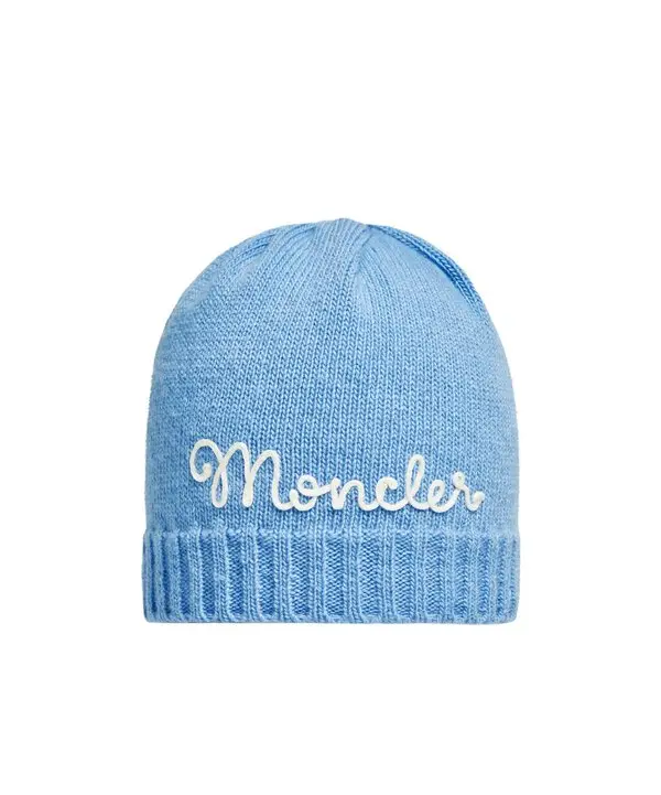 Moncler Embroidered Logo Wool Cashmere Beanie - Light Blue