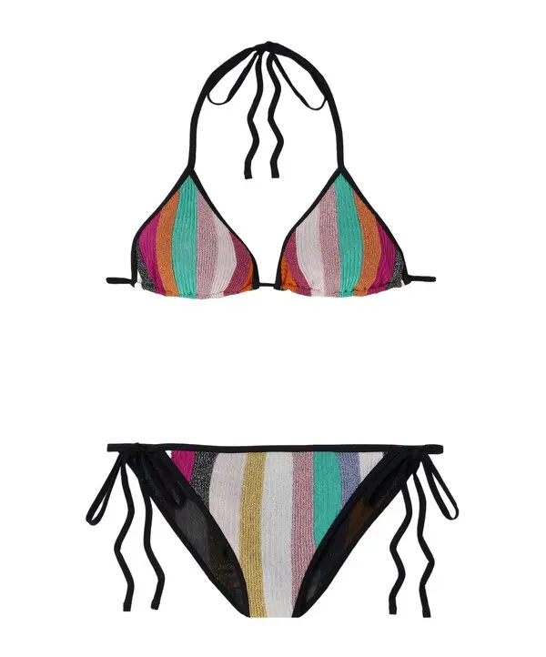 Missoni Striped Metallic Ribbed Crochet-knit Triangle Bikini - Black