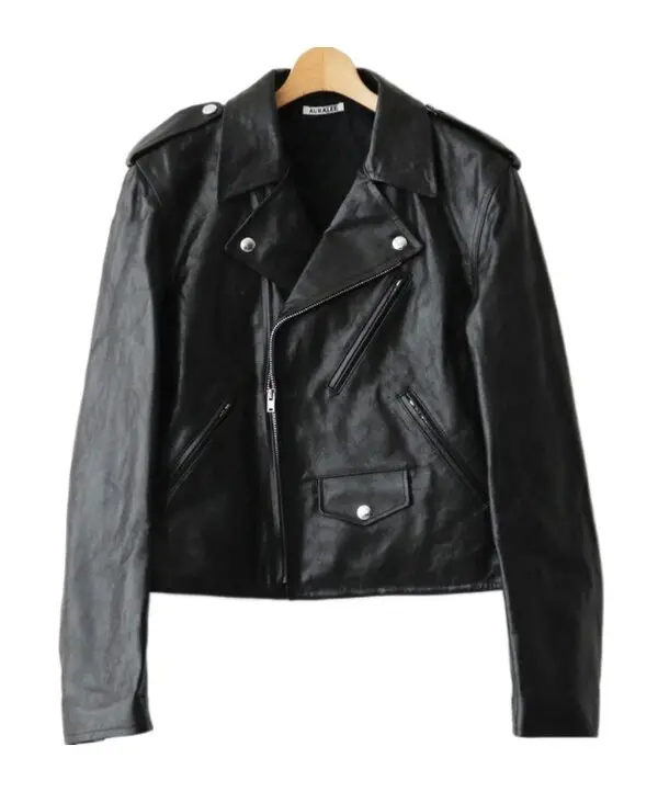 Auralee Long-sleeved Leather Jacket - Black