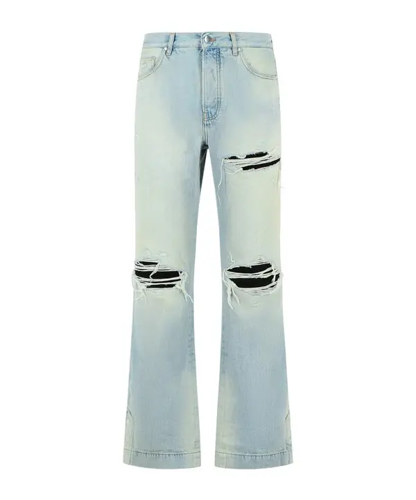 Amiri Distressed Straight-leg Jeans - Light Blue