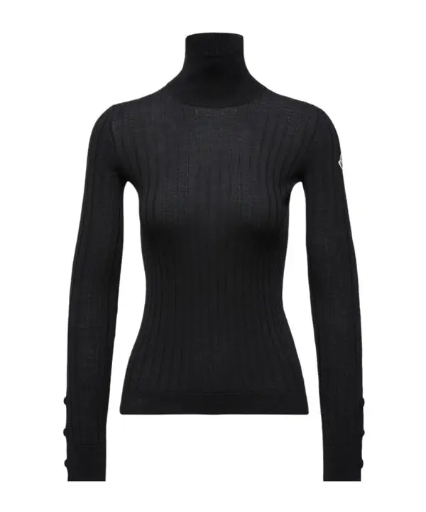 Moncler Wool Cashmere Ribbed Turtleneck Sweater With Button Details