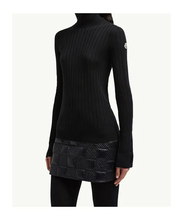Moncler Wool Cashmere Ribbed Turtleneck Sweater With Button Details
