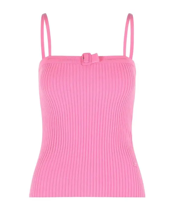 COURREGES Courrèges Rib Knit Top With Decorative Buckle - Pink