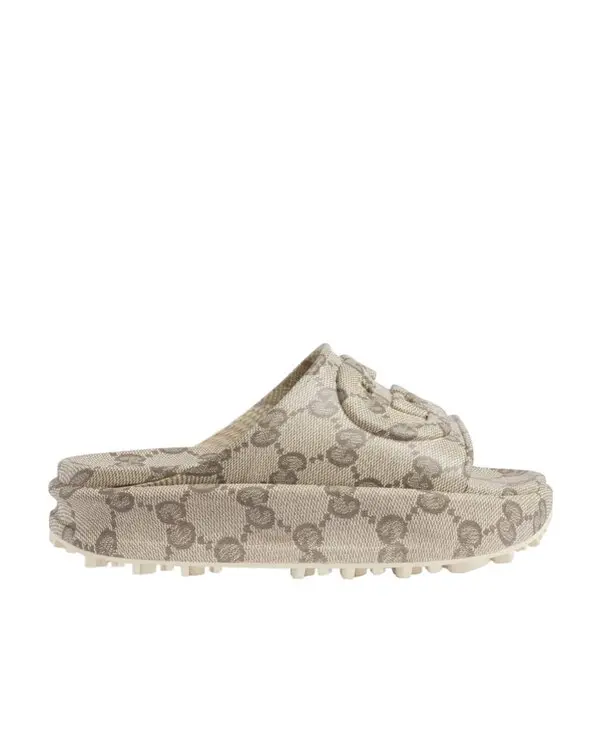 Gucci Monogram Motif Platform Slides - Nude