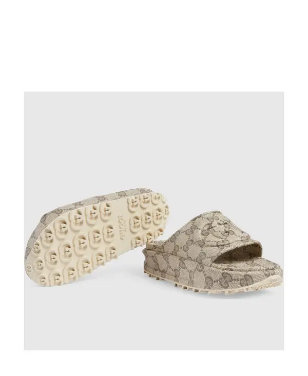 Gucci Monogram Motif Platform Slides - Nude