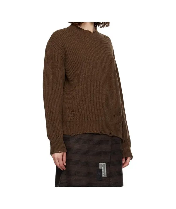MAISON MARGIELA Distressed Ribbed V-neck Sweater - Brown