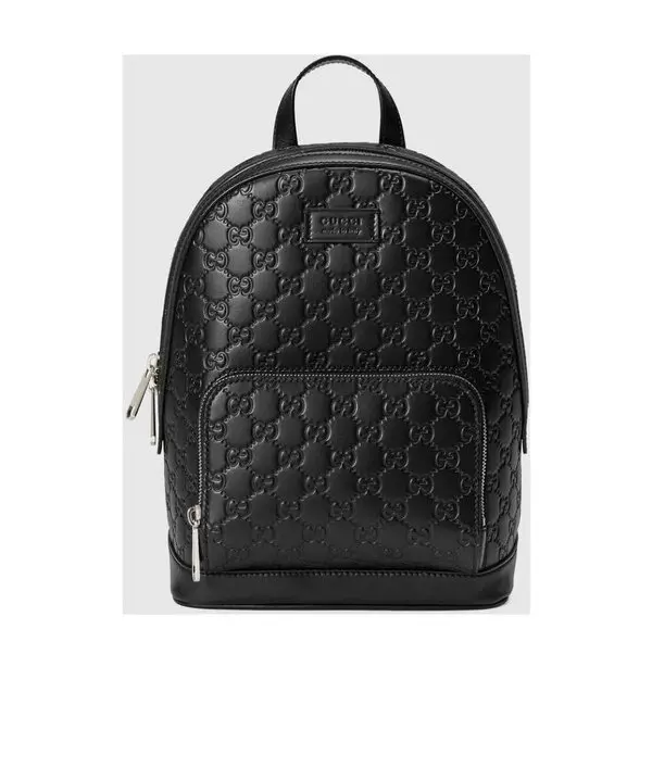 Gucci Signature Embossed Leather Backpack - Black