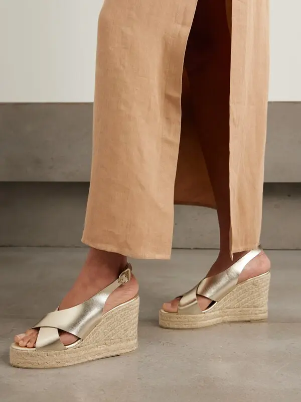 ANCIENT GREEK SANDALS Metallic Wedge Espadrilles - Gold