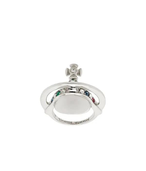 VIVIENNE WESTWOOD Spherical Ring With Crystal Logo And Engraved Inner Circle - Silver
