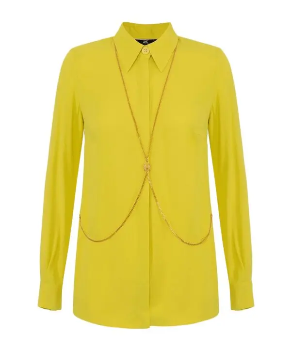 Elisabetta Franchi Long-sleeved Shirt With Metal Chain Detail - Yellow