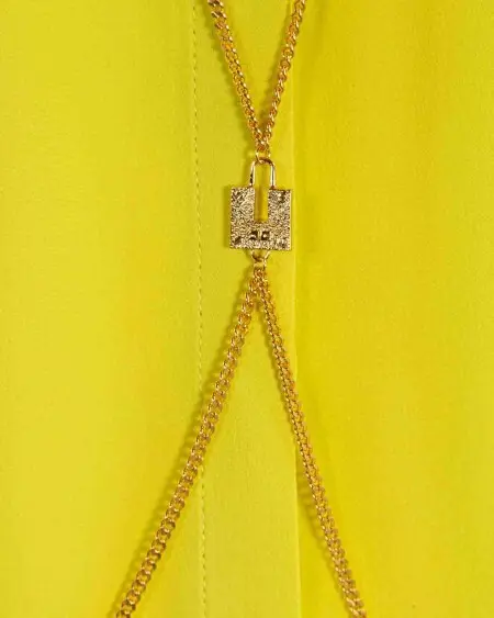 Elisabetta Franchi Long-sleeved Shirt With Metal Chain Detail - Yellow