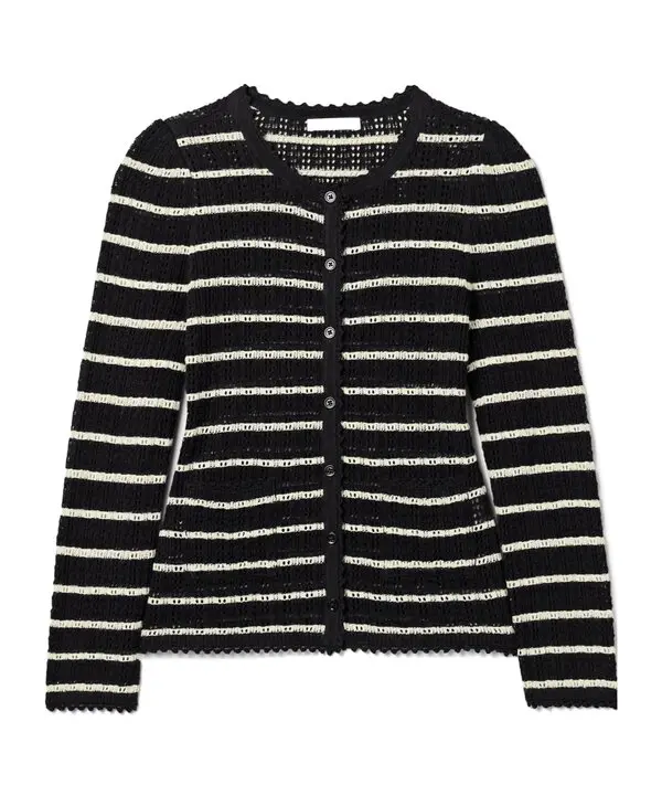 DÔEN Striped Openwork Knit Cardigan