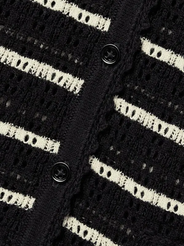 DÔEN Striped Openwork Knit Cardigan