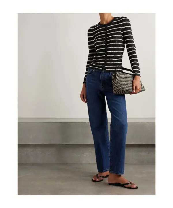 DÔEN Striped Openwork Knit Cardigan