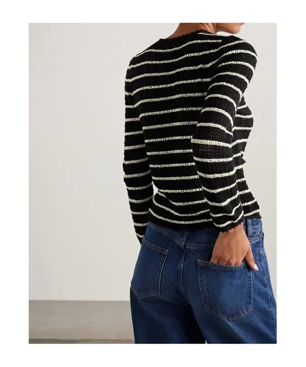 DÔEN Striped Openwork Knit Cardigan