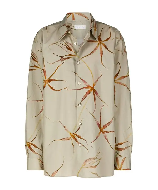 Dries Van Noten Floral Printed Curved Hem Shirt - Beige