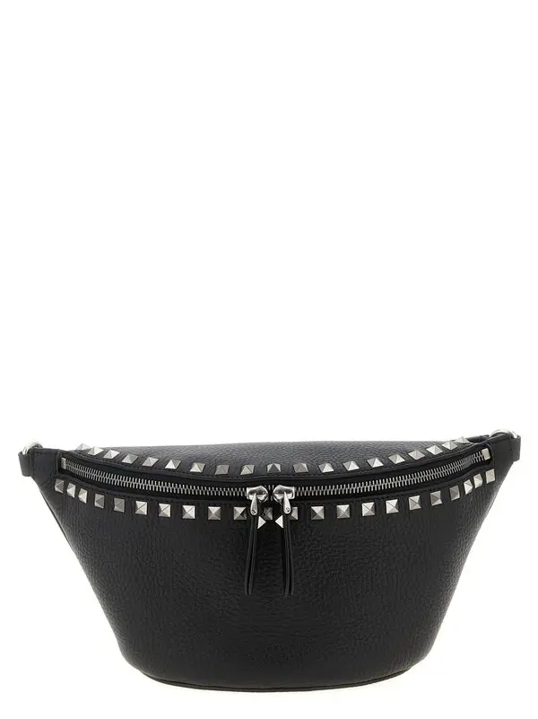 Valentino Garavani Rockstud Zip-up Pebbled Belt Bag - Black
