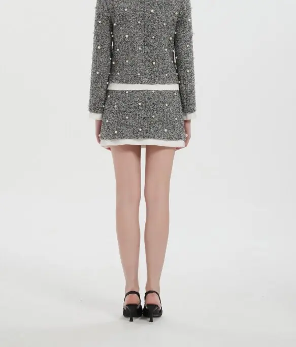 Marissa Chiara Woolen A-line Skirt With Pearl Embellishments