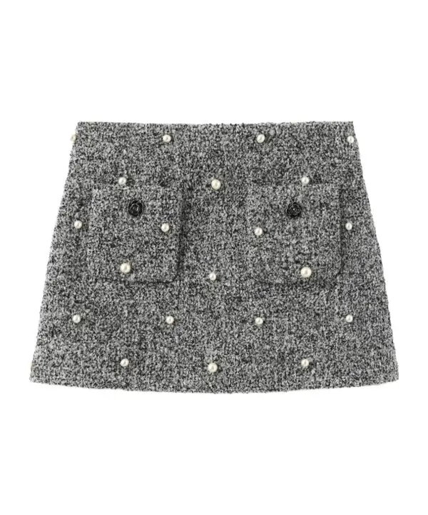 Marissa Chiara Woolen A-line Skirt With Pearl Embellishments