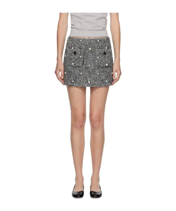 Marissa Chiara Woolen A-line Skirt With Pearl Embellishments