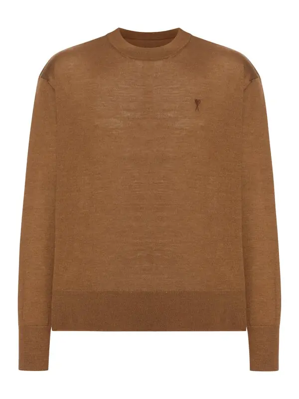 Ami Embroidered Wool Sweater - Brown