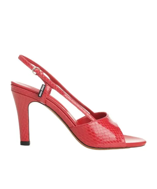 Miu Miu Embossed Slingback Sandals - Rosso