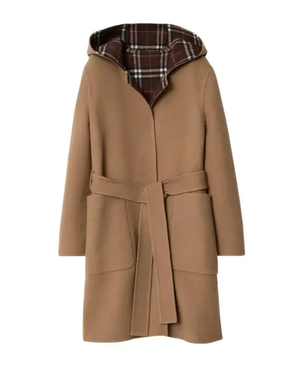 Burberry Checked Hooded Belted Reversible Coat - Brown