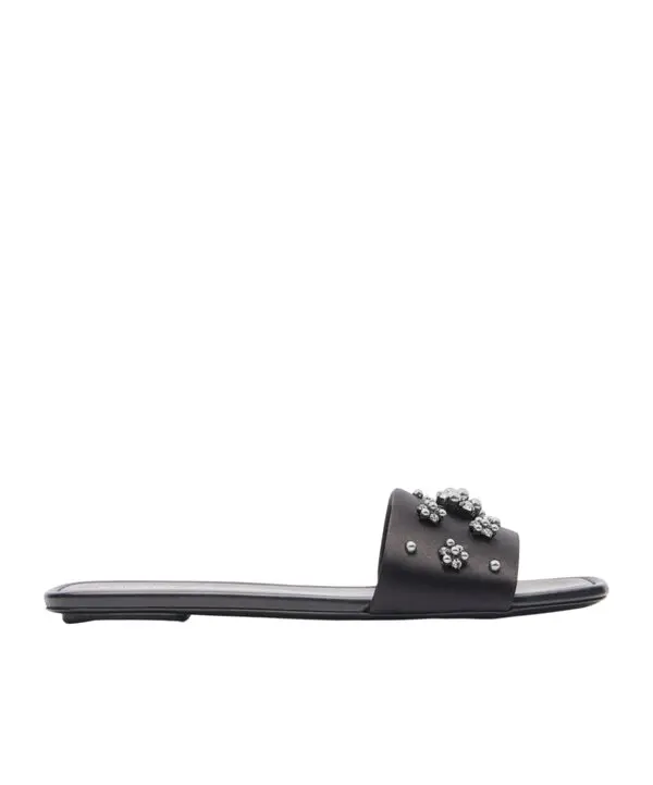 STUART WEITZMAN Poppy Embellished Flat Sandals - Black/silver/gray