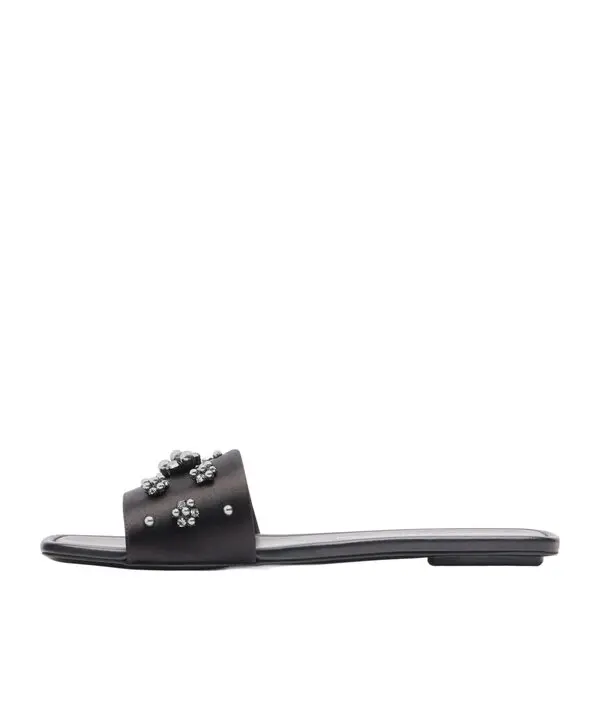 STUART WEITZMAN Poppy Embellished Flat Sandals - Black/silver/gray