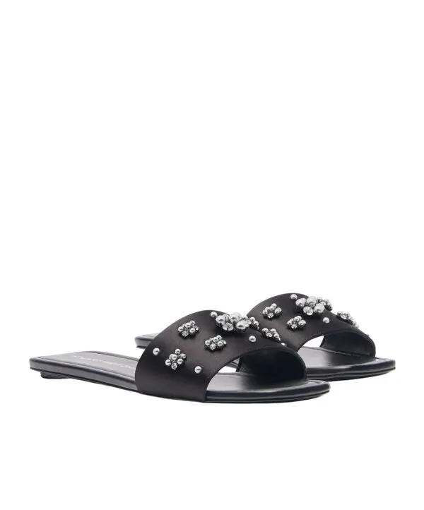 STUART WEITZMAN Poppy Embellished Flat Sandals - Black/silver/gray