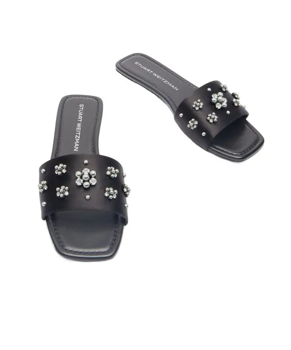 STUART WEITZMAN Poppy Embellished Flat Sandals - Black/silver/gray