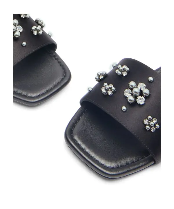 STUART WEITZMAN Poppy Embellished Flat Sandals - Black/silver/gray