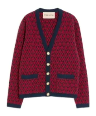 Valentino Garavani Wool Cardigan With All-over V Pattern - Red