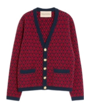 Valentino Garavani Geometric Pattern V-neck Cardigan - Red
