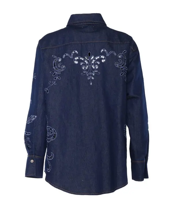 FORTE_FORTE Long Sleeve Denim Shirt With Embellished Details