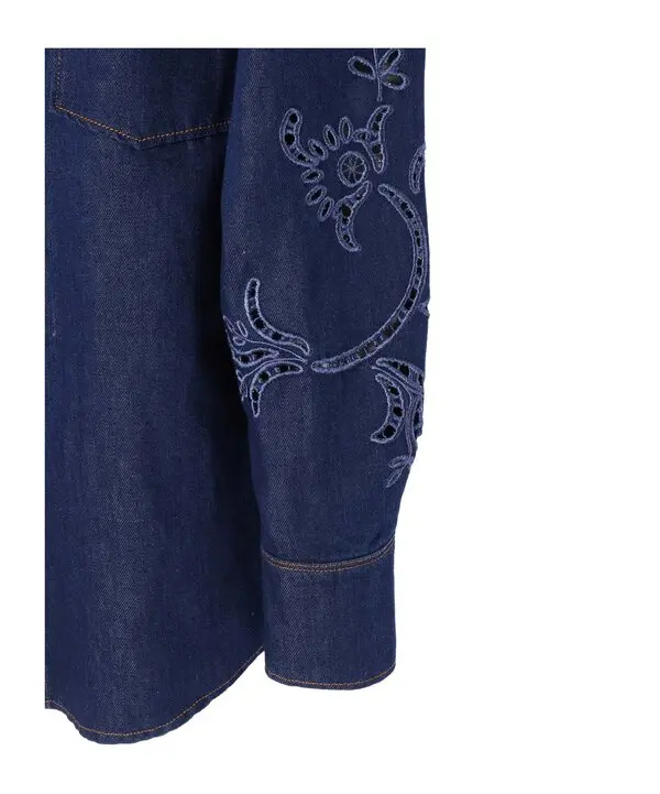 FORTE_FORTE Long Sleeve Denim Shirt With Embellished Details
