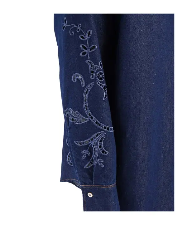 FORTE_FORTE Long Sleeve Denim Shirt With Embellished Details