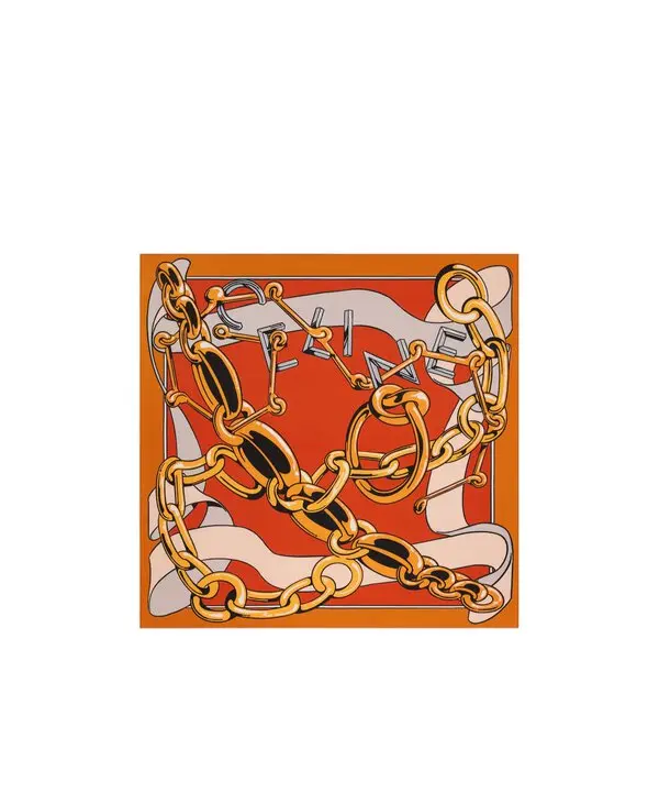 Celine Square Silk Twill Scarf With Chain Print - Orange/gold