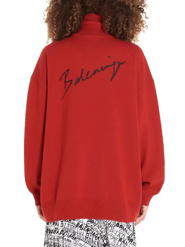Balenciaga High Neck Cashmere Pullover With Side Fork Detail